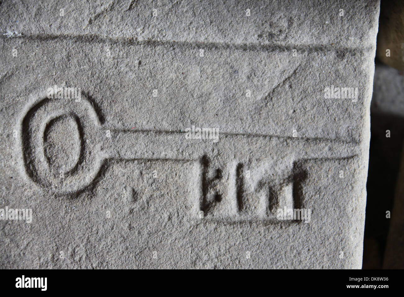 Medieval Stone Grave Slab with Key Symbol in the porch of Bakewell ...