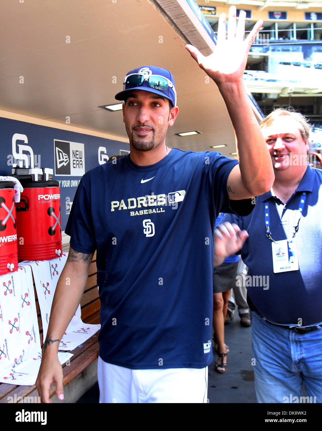 July 31, 2011 - Padres' pitcher Mike Adams waves to fans after Adams ...