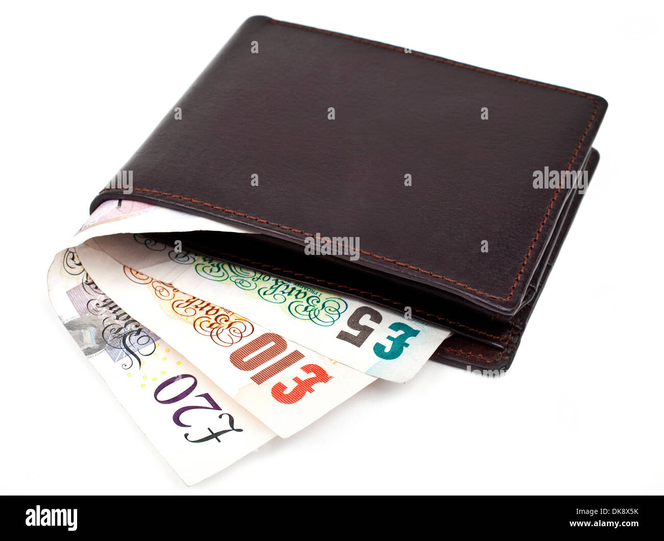Three cash notes poking out of a wallet on a white background Stock ...