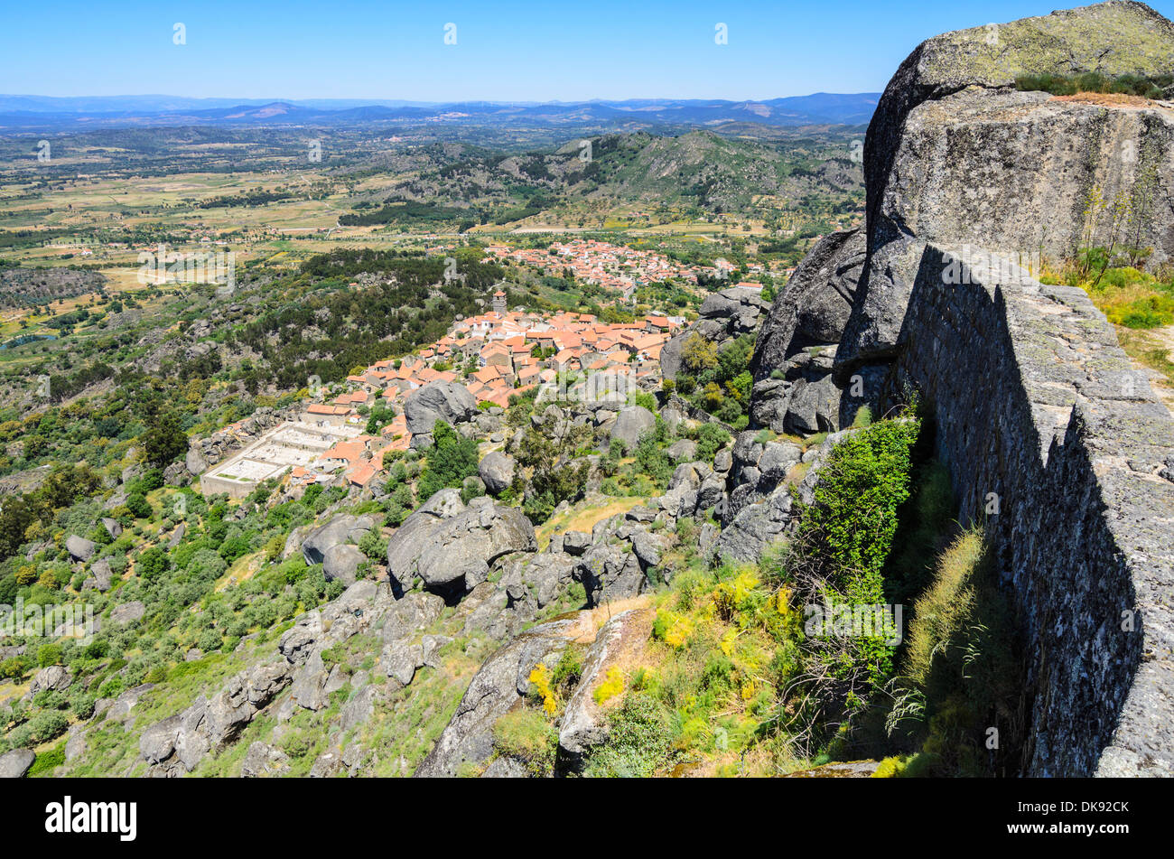 View from the fortress walls of the red roofed medieval village of ...