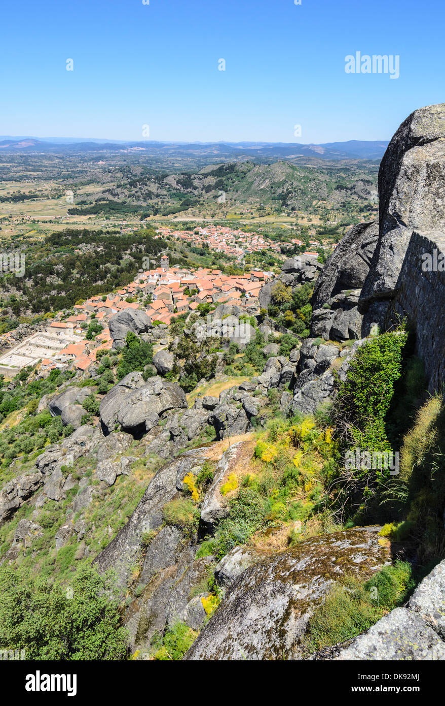 View from the fortress walls of the red roofed medieval village of ...