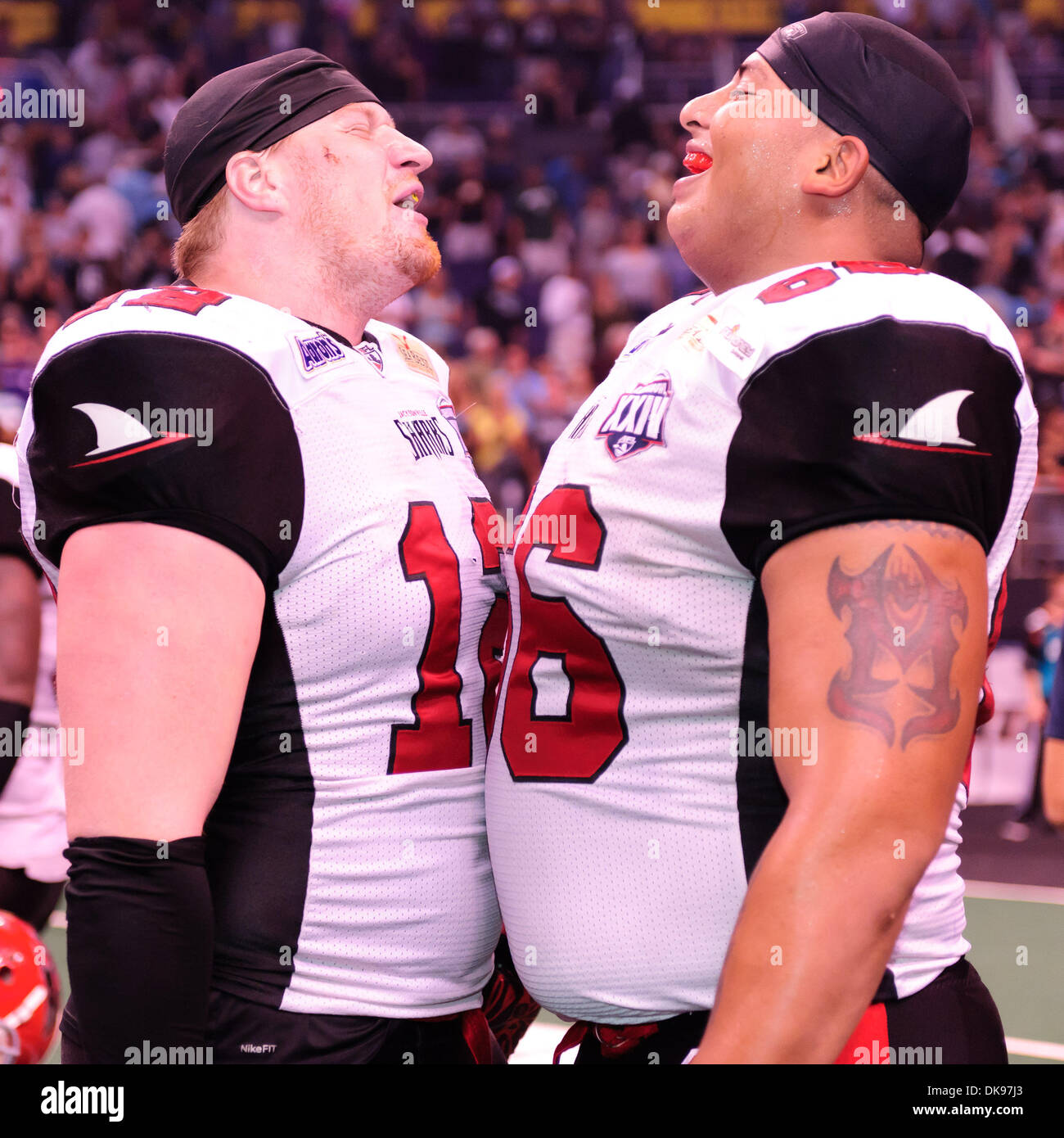 August 12, 2011: Jacksonville Sharks Aaron Robbins #12 and Isaac ...