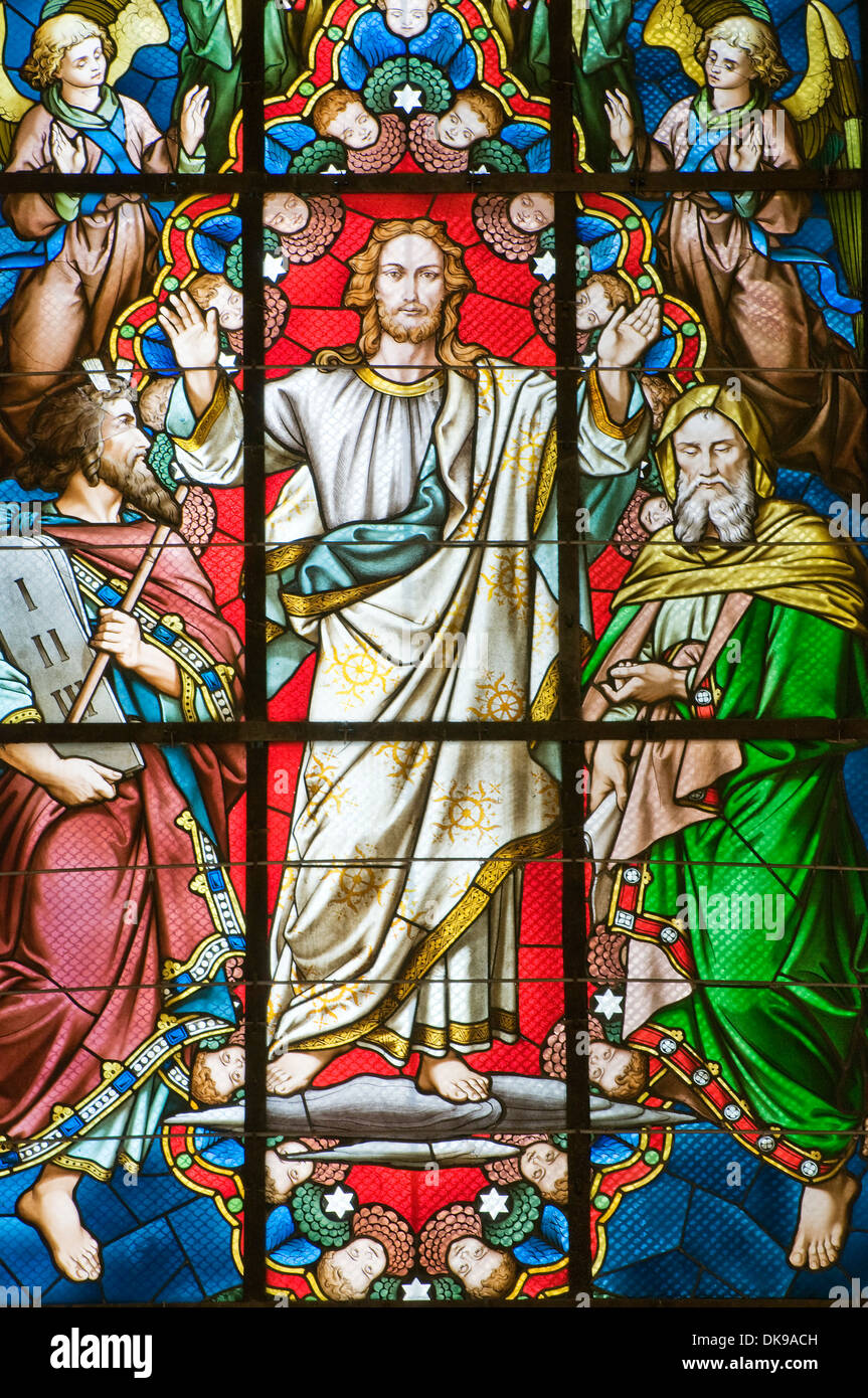 Detail of coloured Stained glass window with jesus Stock Photo - Alamy