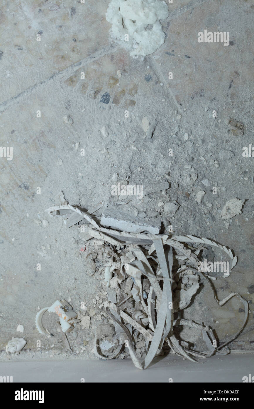 cement garbage pile waste on floor in the dusty construction site Stock ...