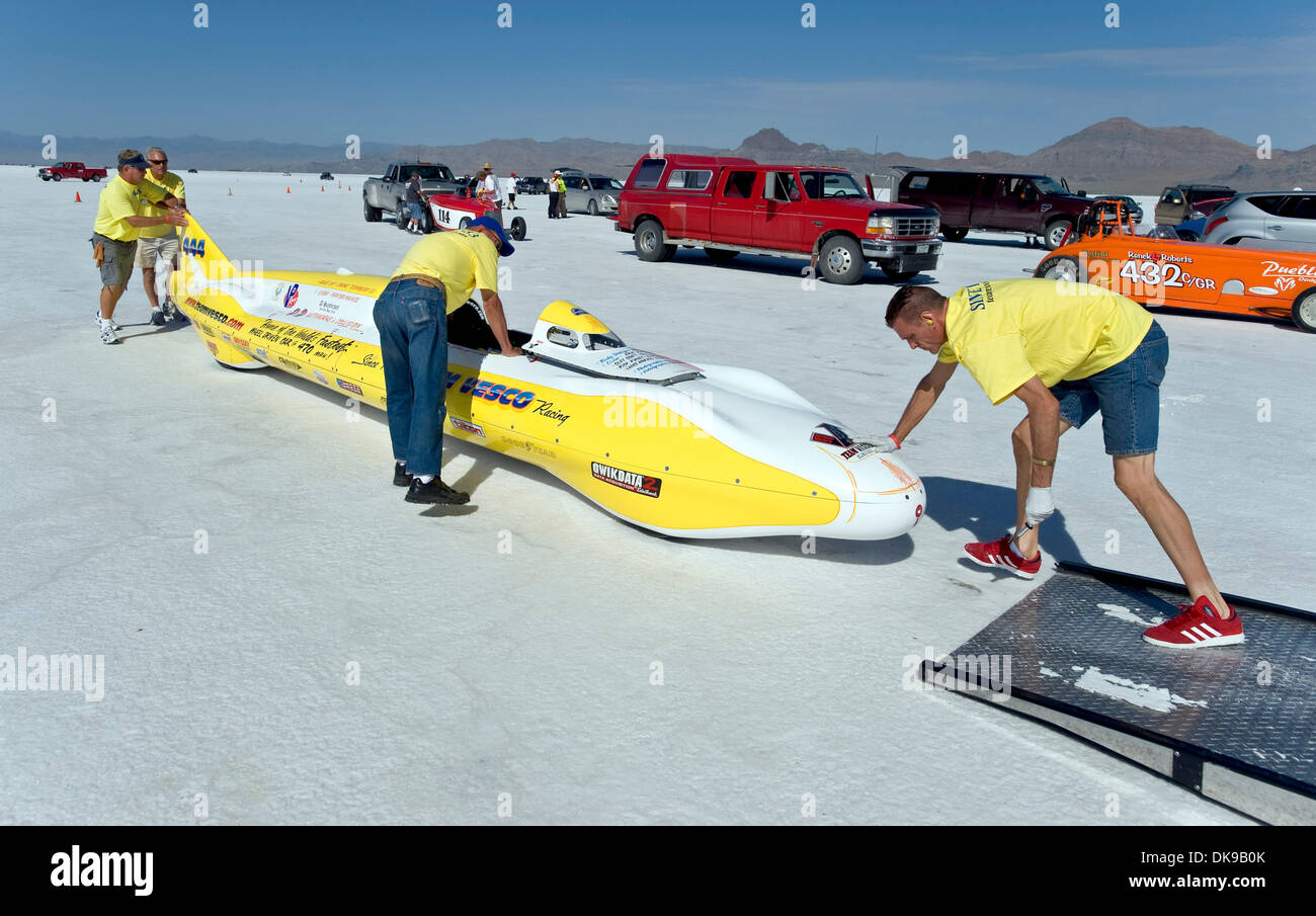 Aug. 15, 2011 - Wendover, Utah, USA - A race car is rolled off its ...