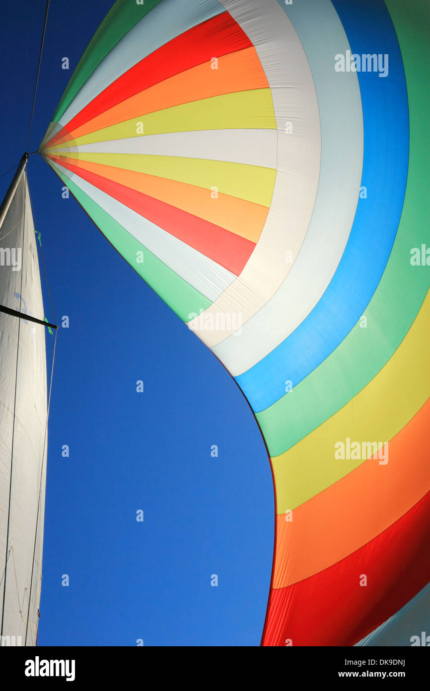 The wind has filled the spinnaker on sailing yacht. Detail of a ...