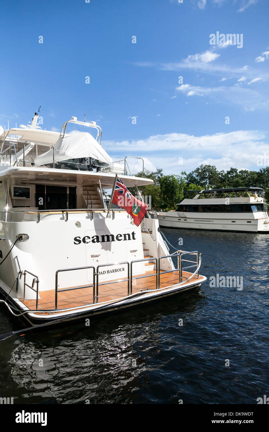 Stern of the seament, a luxury yacht docked along the New River in ...