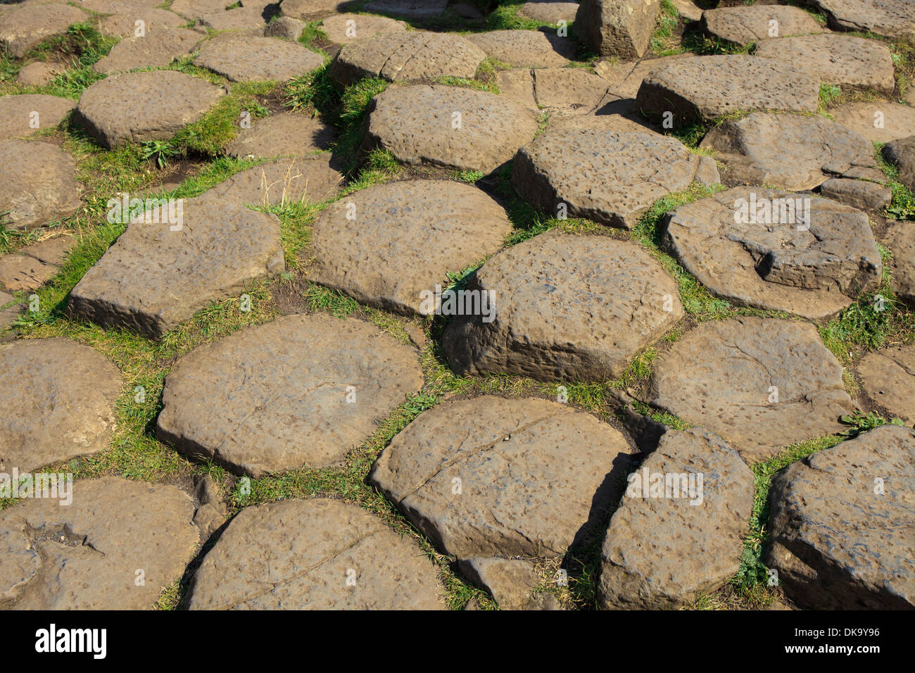 Polygonal basalt lava rock columns of the Giant's Causeway on the north ...