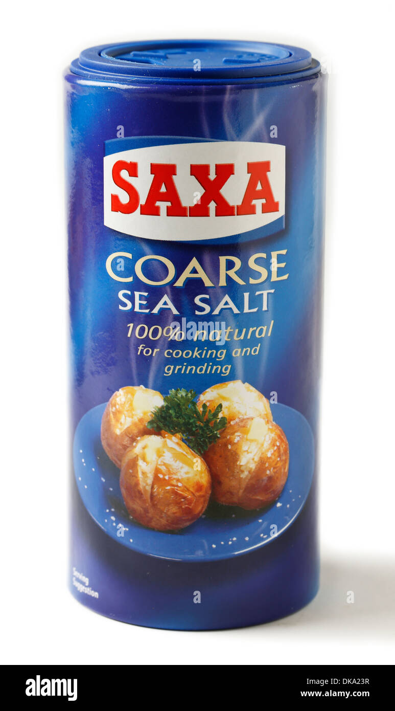 Product shot of Saxa course sea salt with light shadow Stock Photo - Alamy