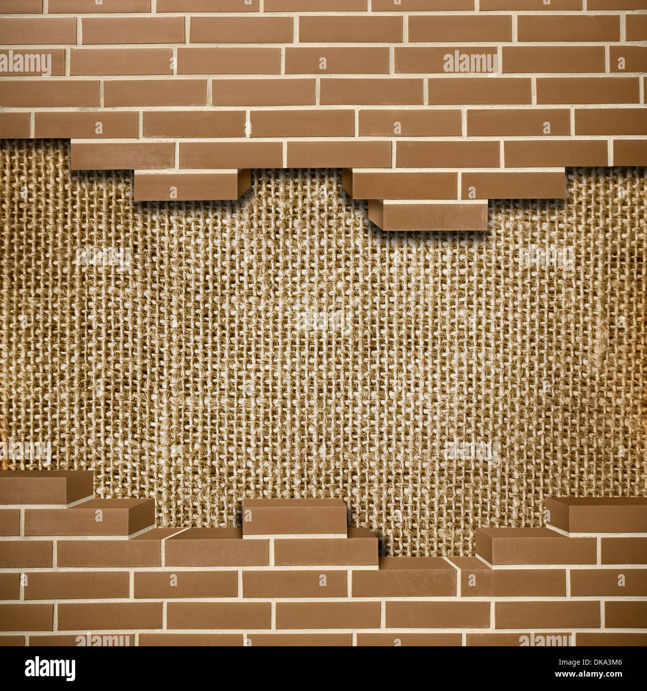 Broken red brickwall with sack texture in the background Stock Photo ...