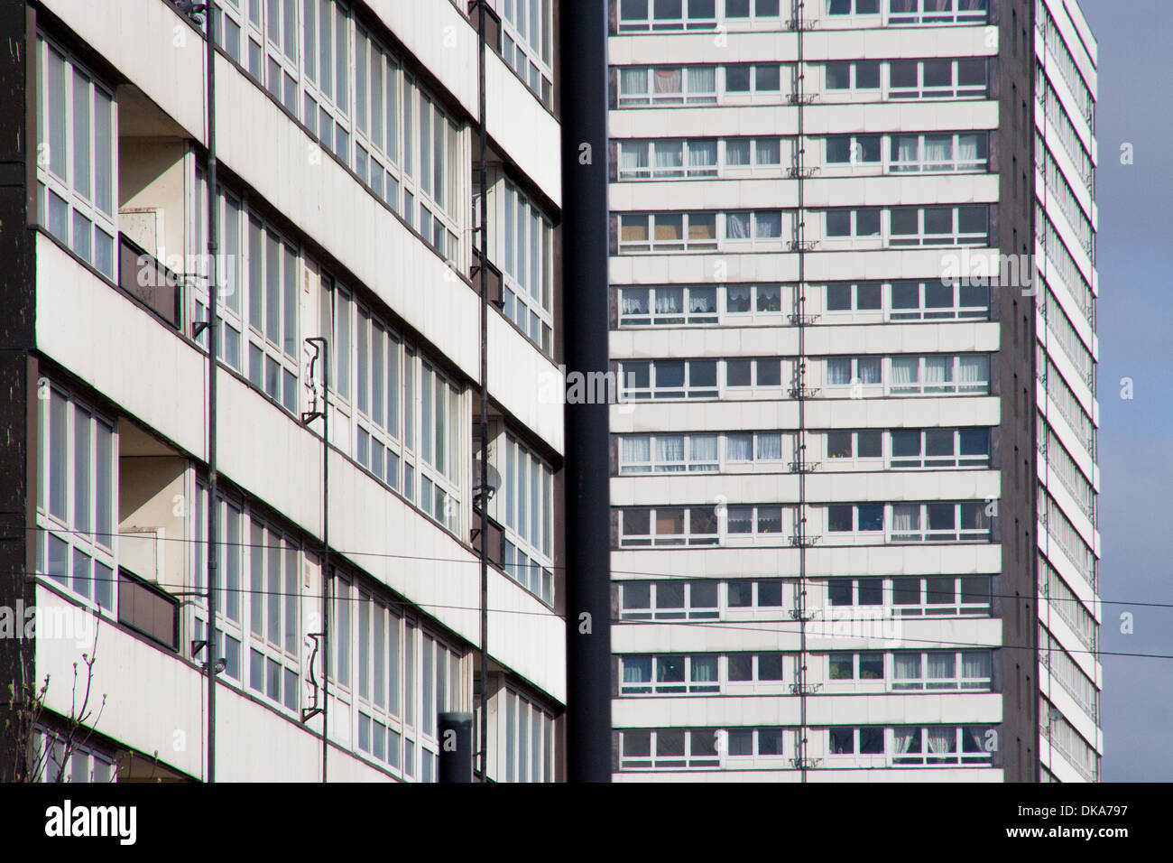 Facades of two tower blocks in Carpenters Estate Borough of Newham East ...