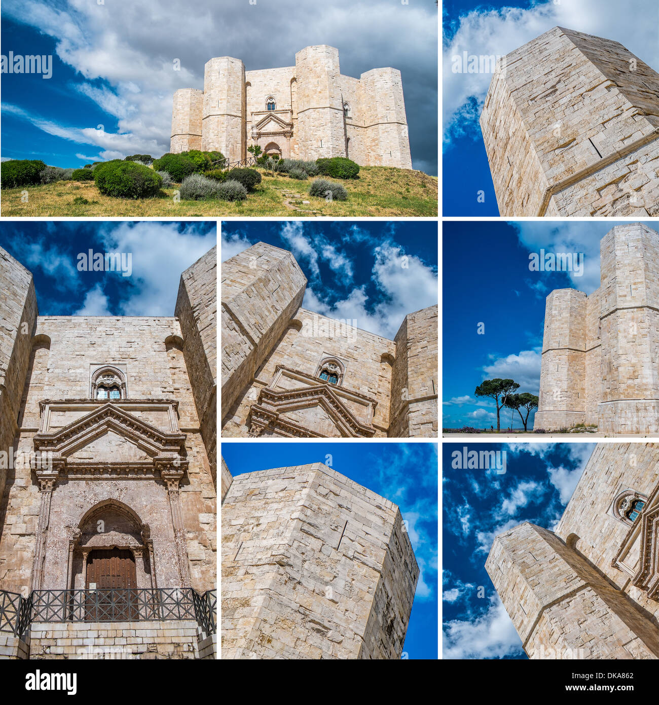 collage photo composition of the famous Castel Del Monte castle in ...