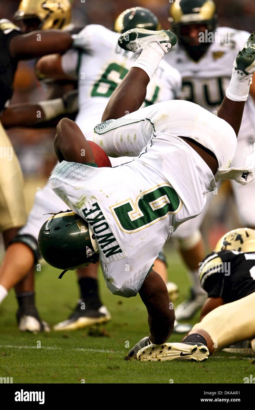 Sept. 17, 2011 - Denver, Colorado, U.S - Colorado State Rams running back Chris Nwoke (6) leaps ...