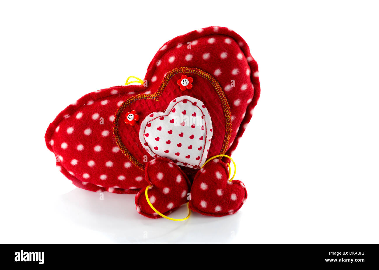 hand made hart shapes from textile and cotton isolated on white for ...