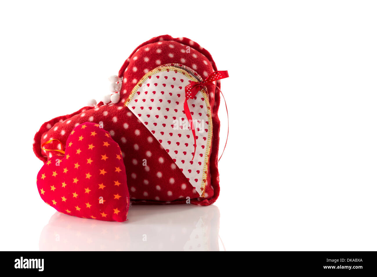 hand made hart shapes from textile and cotton isolated on white for ...