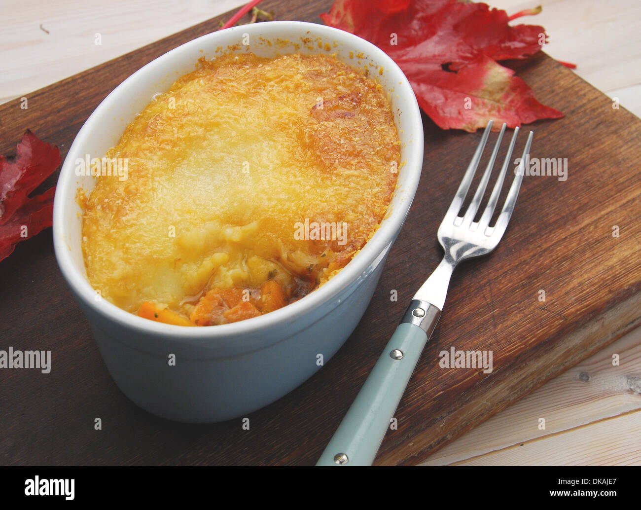 Cottage pie ,a filling of beef mince carrot tomato garlic and herbs ...