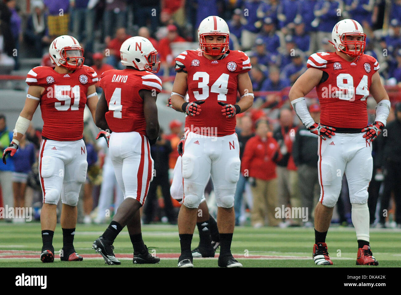 Sept. 17, 2011 - Lincoln, Nebraska, U.S - Breaking the defensive huddle ...