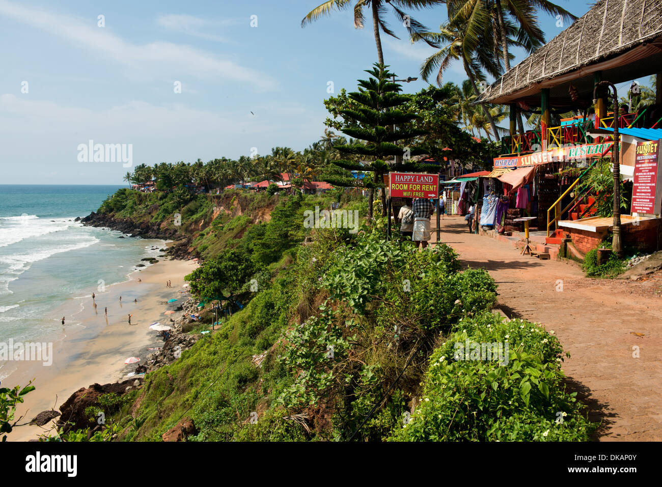 View from the cliff looking north. Varkala, Kerala, India Stock Photo ...