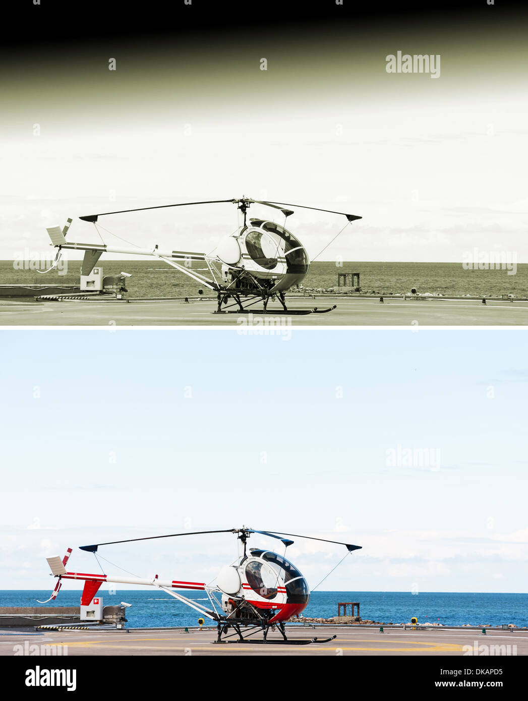 Small helicopter on the ground. The helicopter type is Saab Schweizer ...