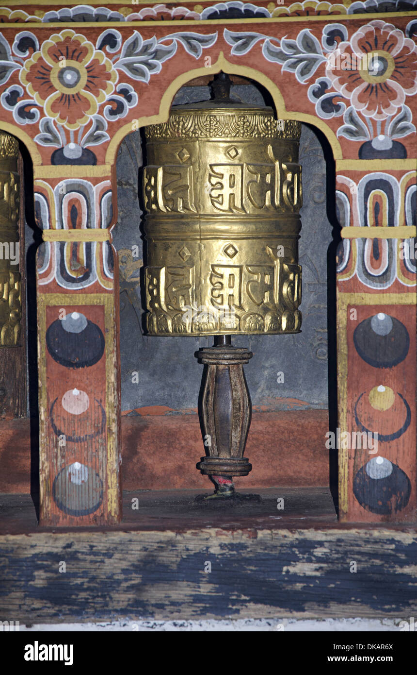 Prayer wheels located inside the Royal Palace known as Dechencholing ...