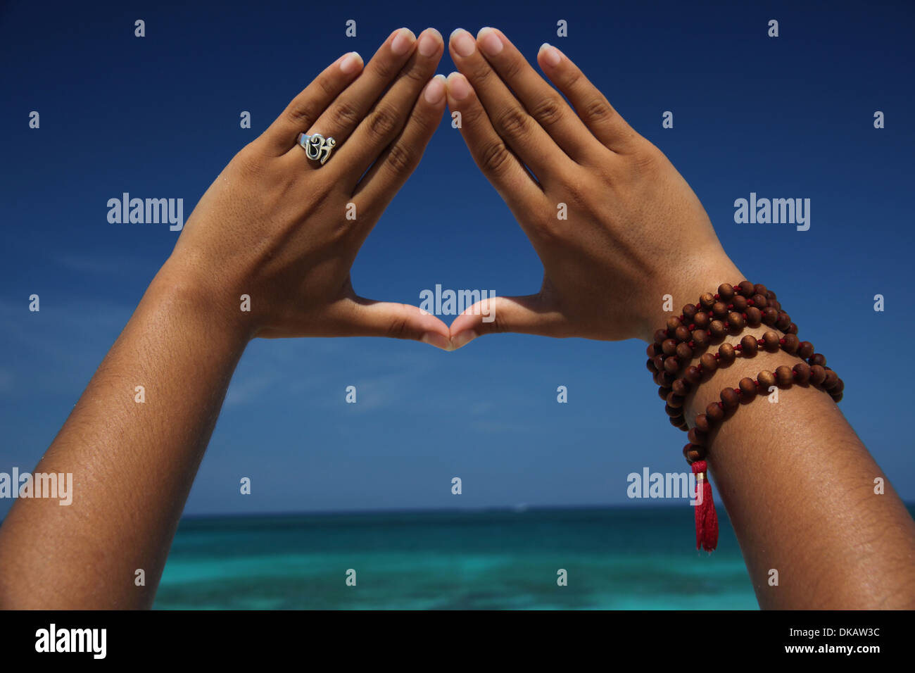 Close up of hands making triangle, Paradise Island, Nassau, Bahamas ...