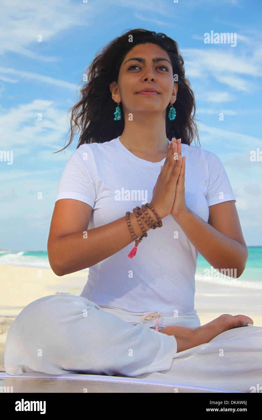Female doing lotus position, Paradise Island, Nassau, Bahamas Stock ...