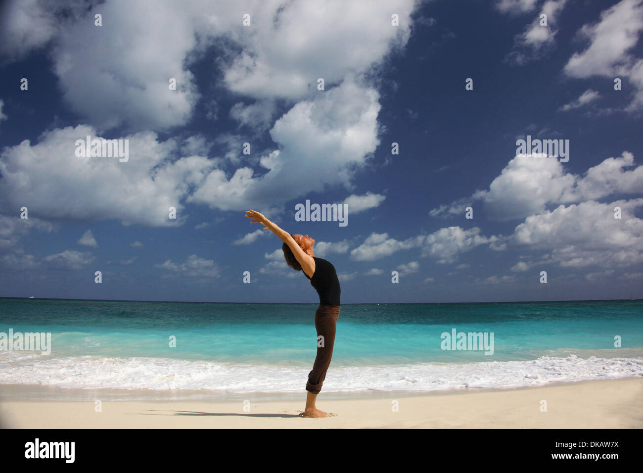 Mature Woman Doing Yoga On Beach Paradise Island Nassau Play Women On
