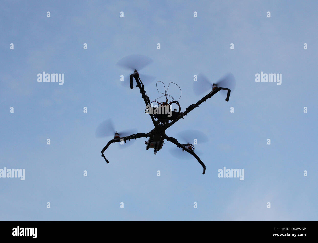 A selfmade drone, that carries a small camera, flies in Berlin on ...