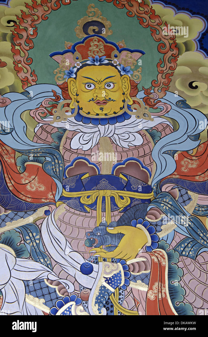 Wall mural painting in the Buddhist monastery and fortress at Punakha ...