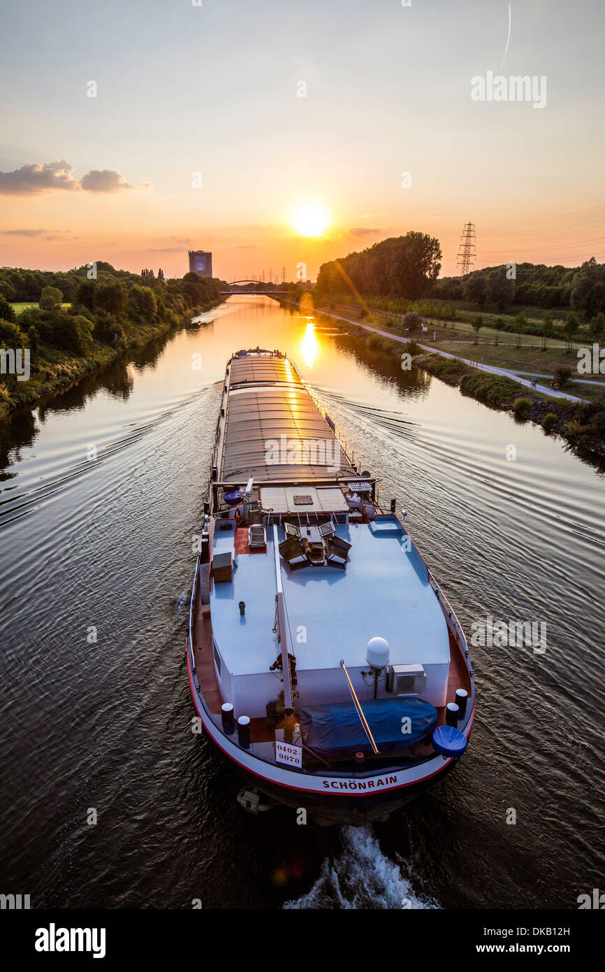 Freight ship on an inland canal. Rhine-Herne-Canal, The waterway ...