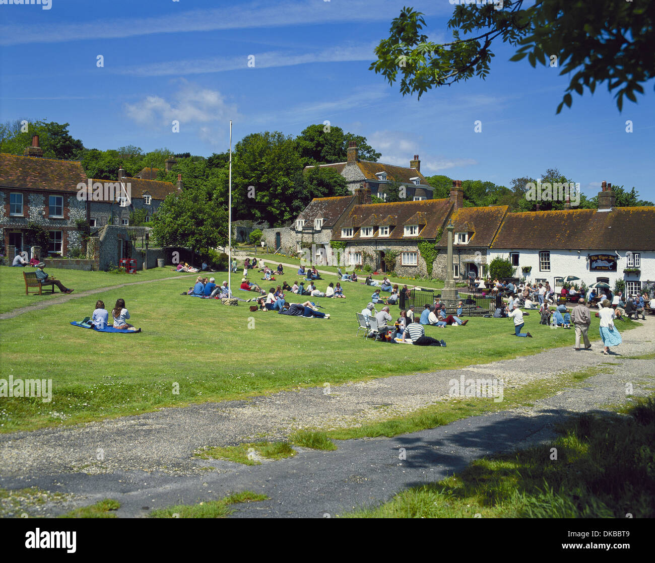East Dean Village Green and the Tiger Inn pub, East Sussex, England, UK ...