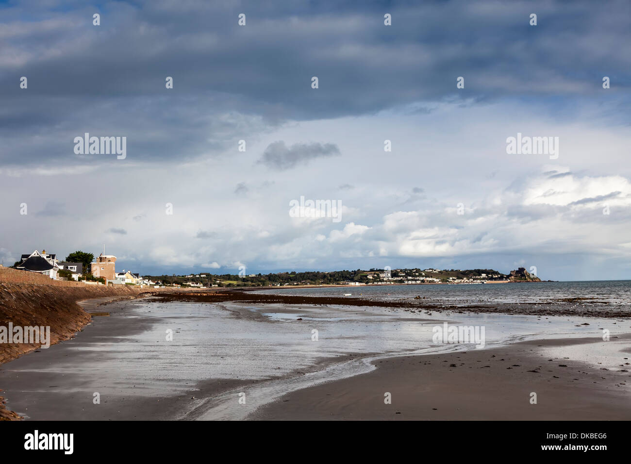 Beach and coastline, La Rocque, Jersey, Channel Islands, UK Stock Photo ...