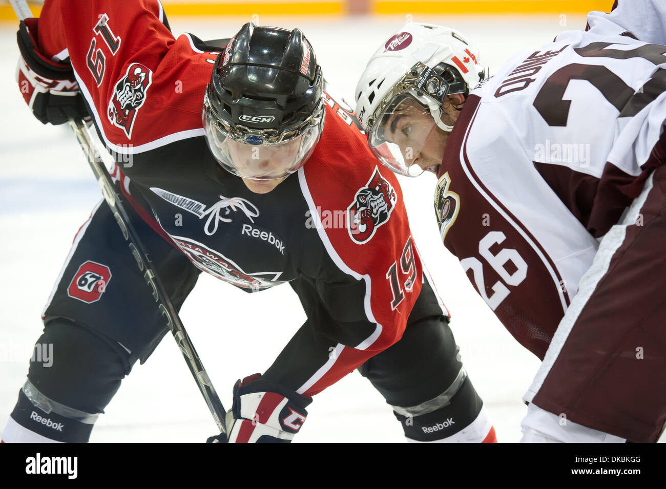 Oct. 7, 2011 - Ottawa, Ontario, Canada - Peterborough Petes centre Alan ...