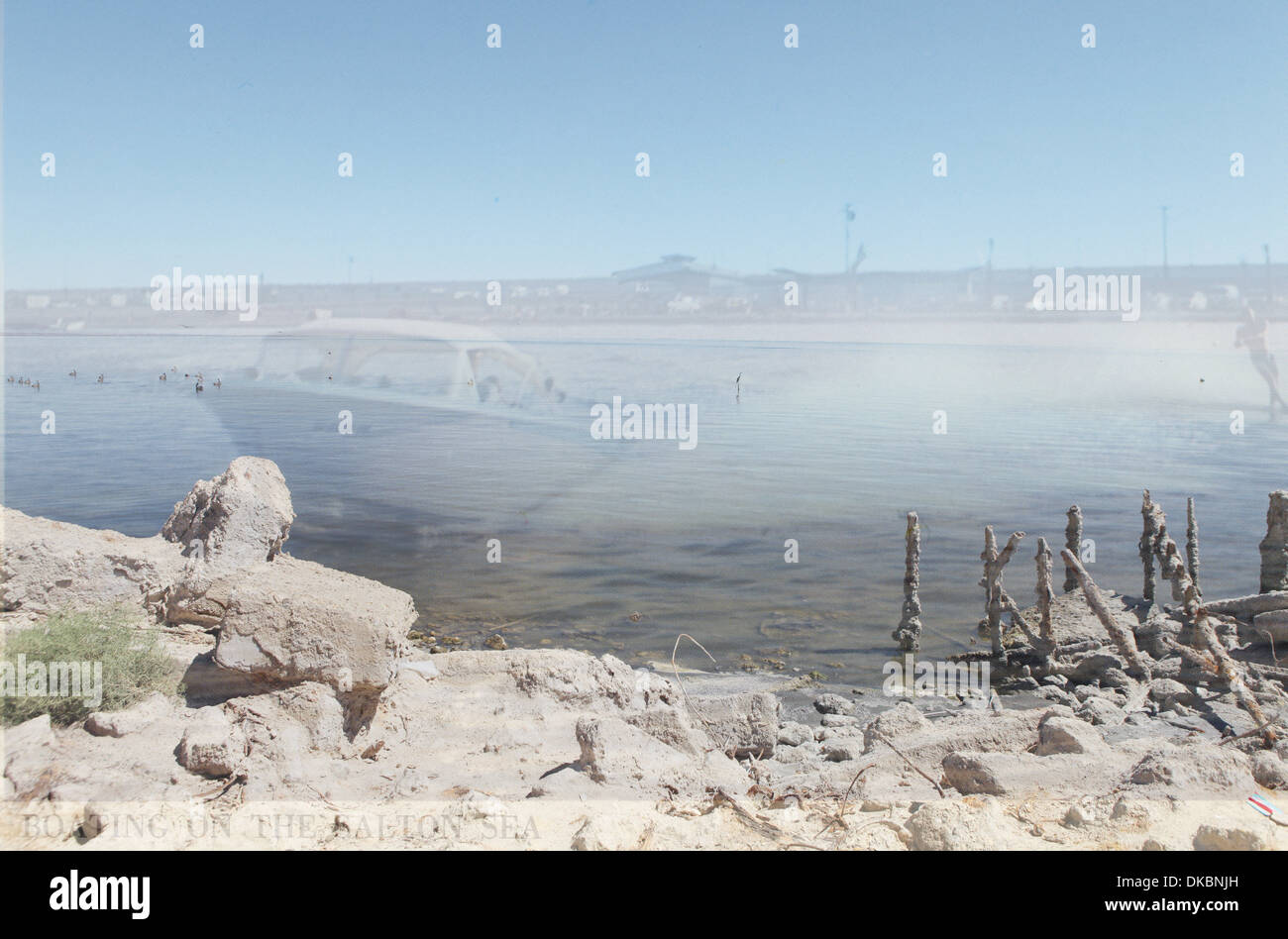 Superimposition of photos of the Salton Sea's shores with 60s postcards ...