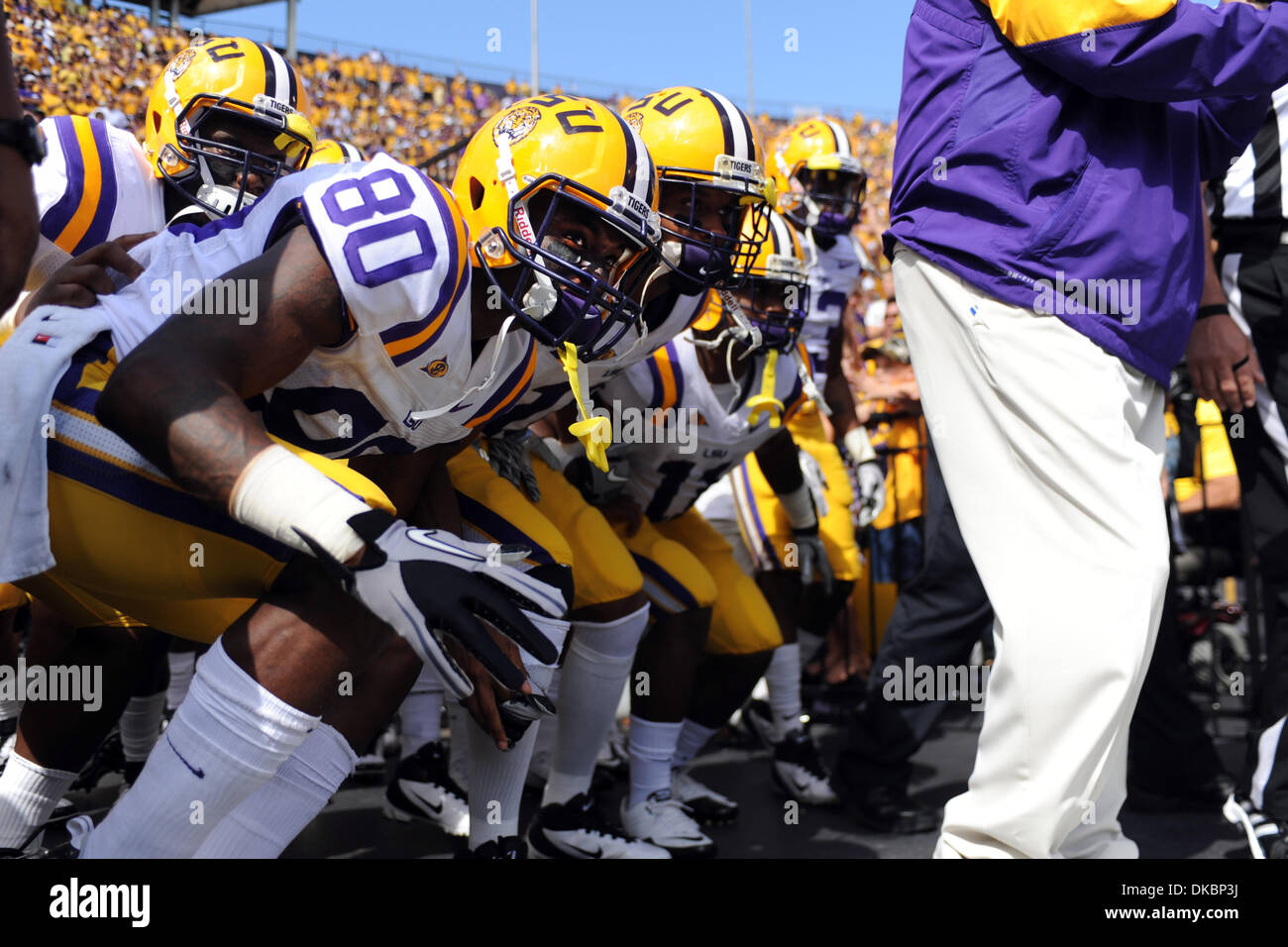 LSU Tigers wide receiver Jarvis Landry (80) prowls with his team to the ...