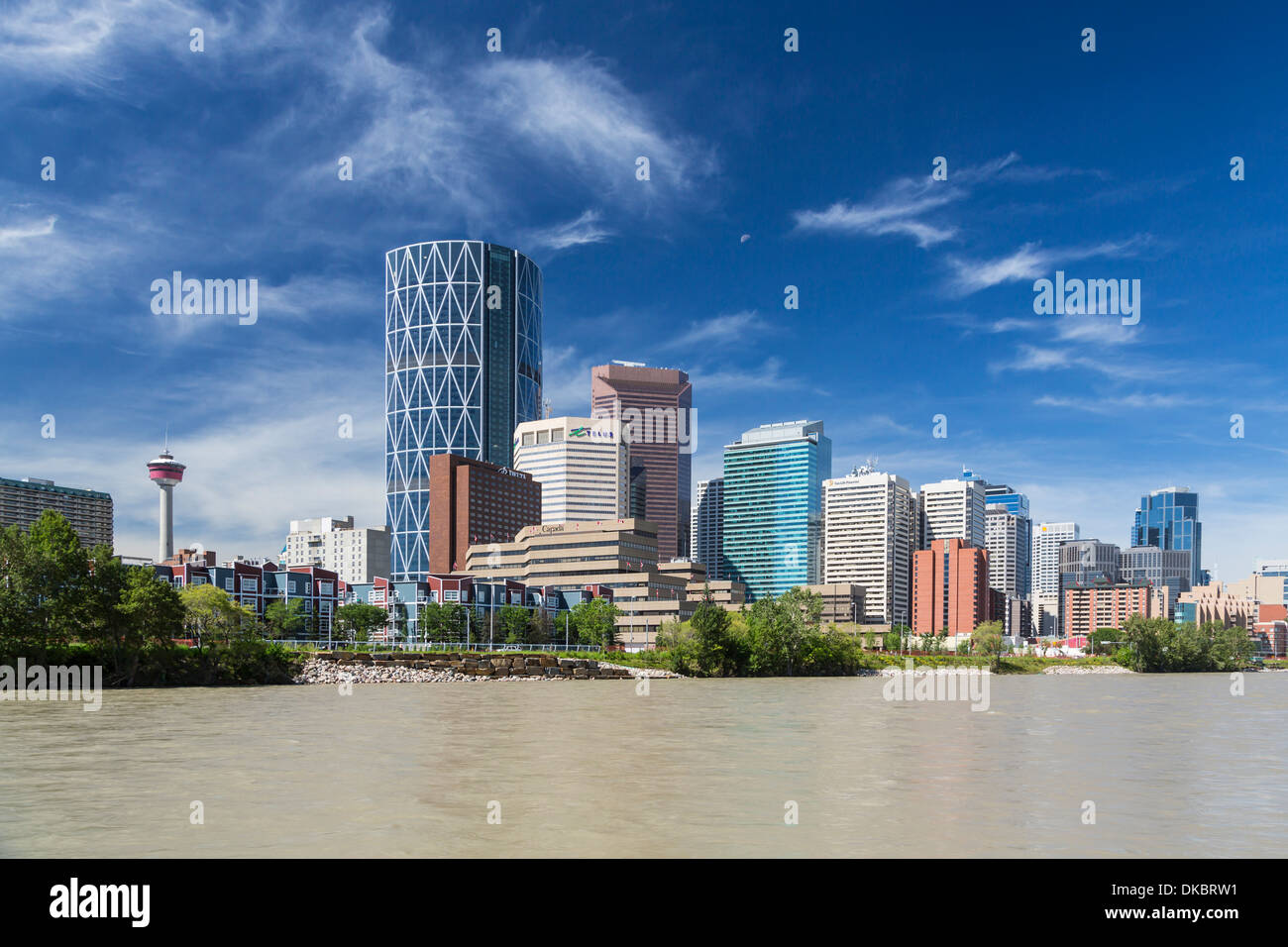 The Bow River and the city skyline of Calgary, Alberta, Canada Stock ...
