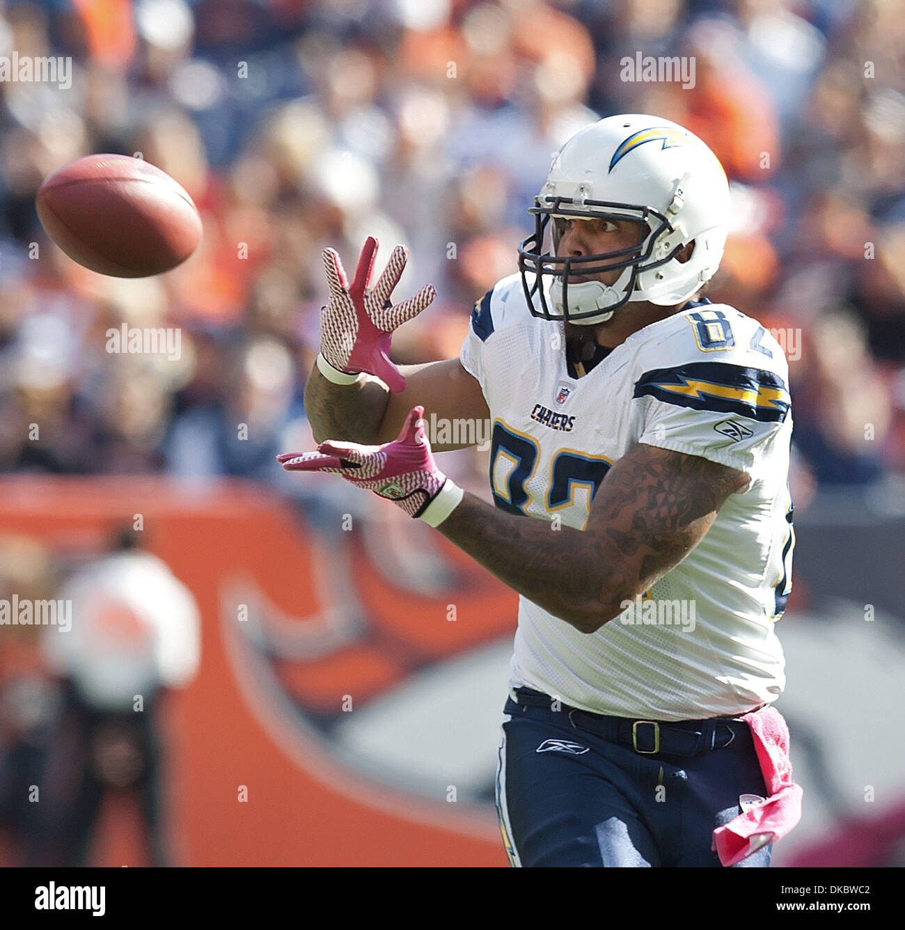Oct. 9, 2011 - Denver, Colorado, U.S. - Chargers TE KORY SPERRY catches a pass against the ...