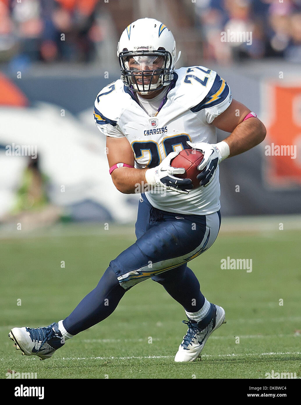 Oct. 9, 2011 - Denver, Colorado, U.S. - Chargers RB JACOB HESTER runs ...