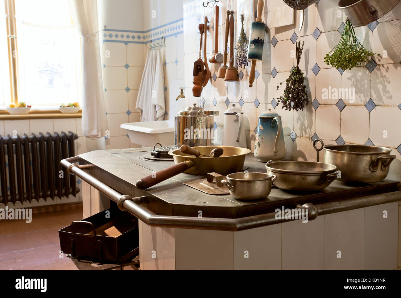 Kitchen in an apartment house of 19th century Stock Photo - Alamy