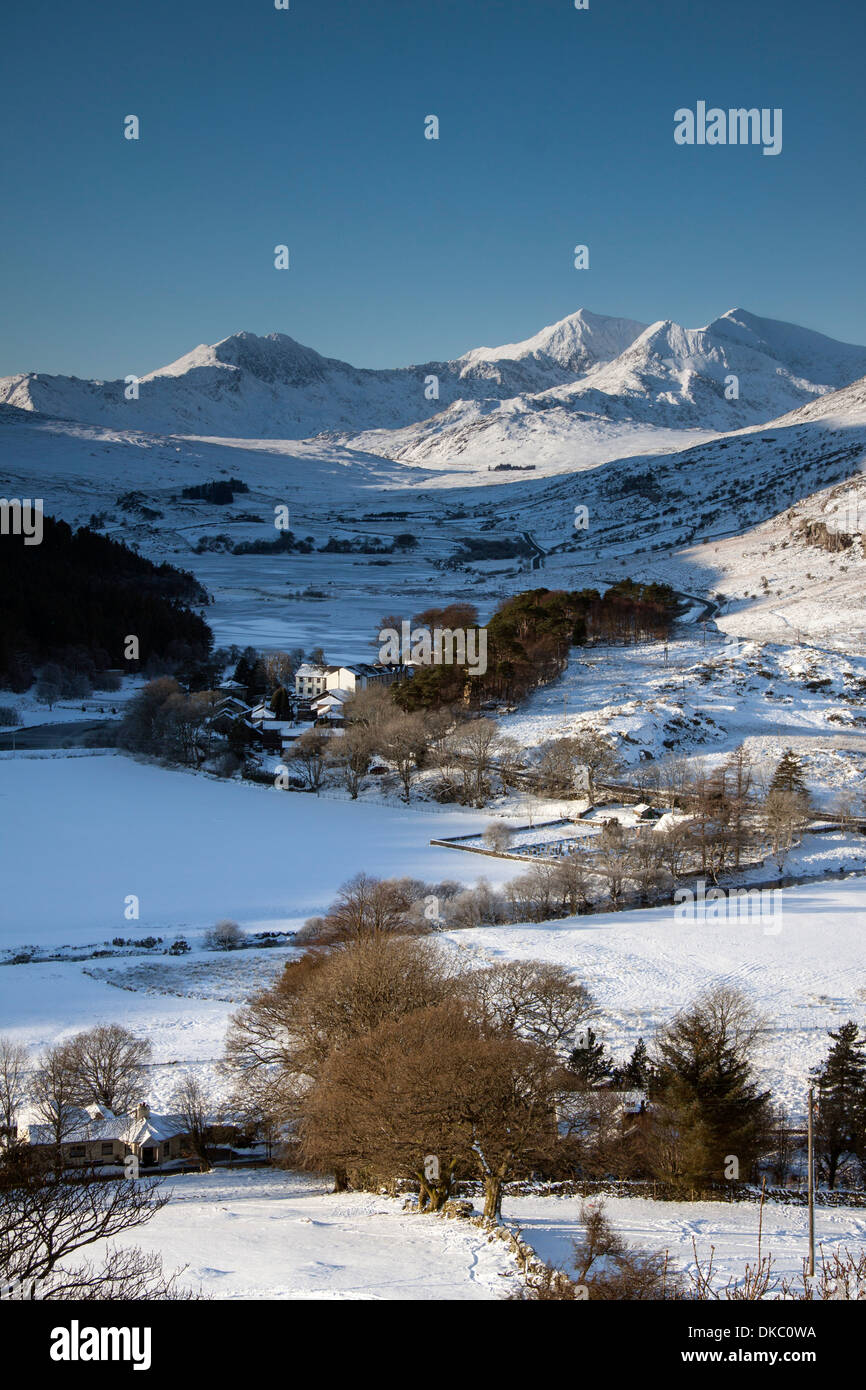 Snow clad Snowdon horse shoe, Dyffryn Mymbyr, North Wales, From Capel ...
