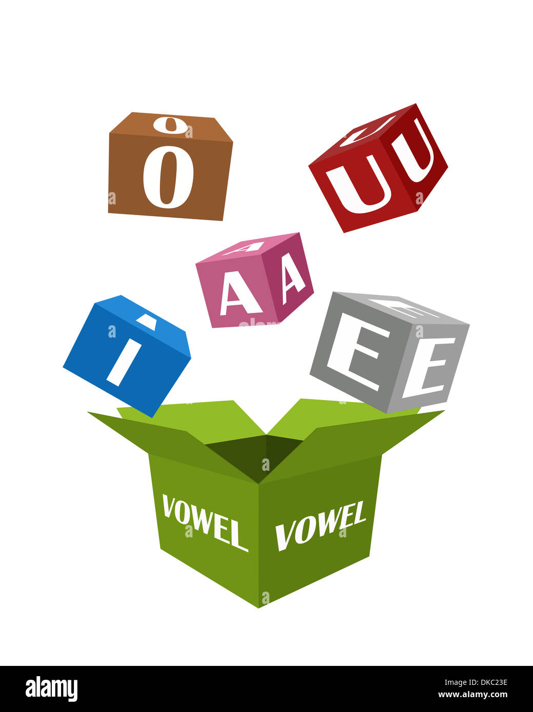 All five vowel to spread from box Stock Photo - Alamy