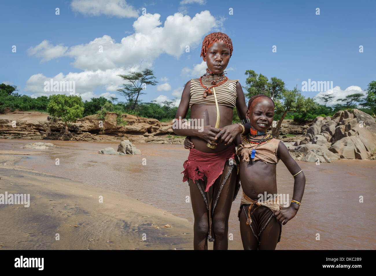 Hamer children enjoying a bull jumping ceremony. A rite of passage from ...