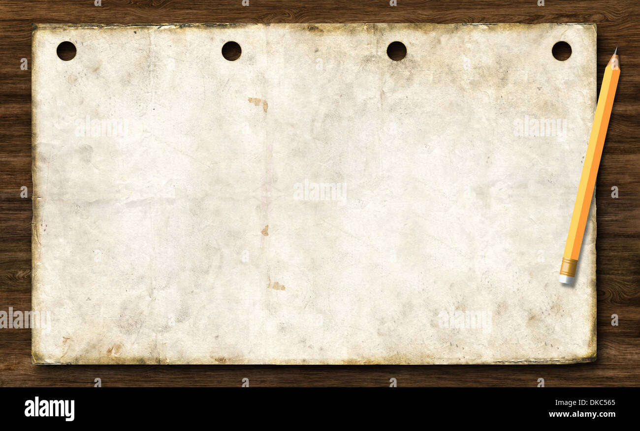 Blank Old Paper with Pencil Stock Photo - Alamy