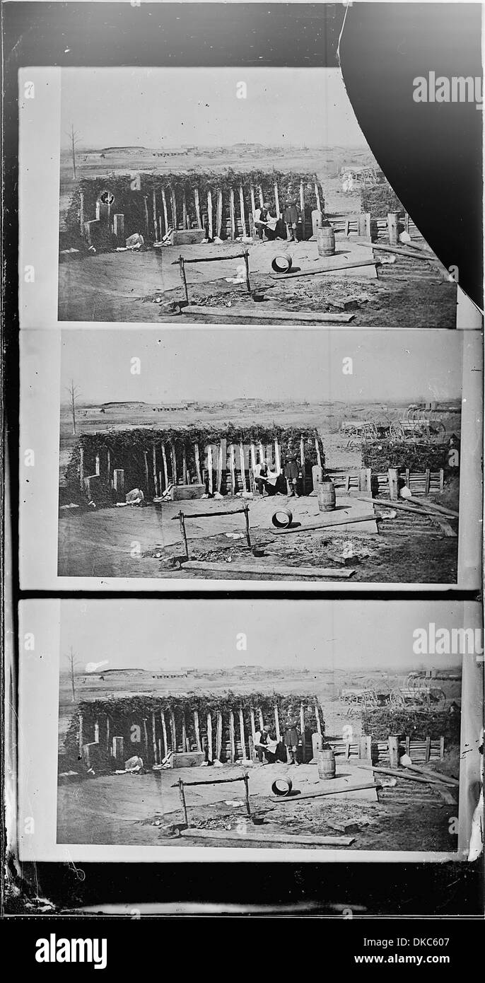 This image depicts a deserted Confederate fort. The fort, likely from ...