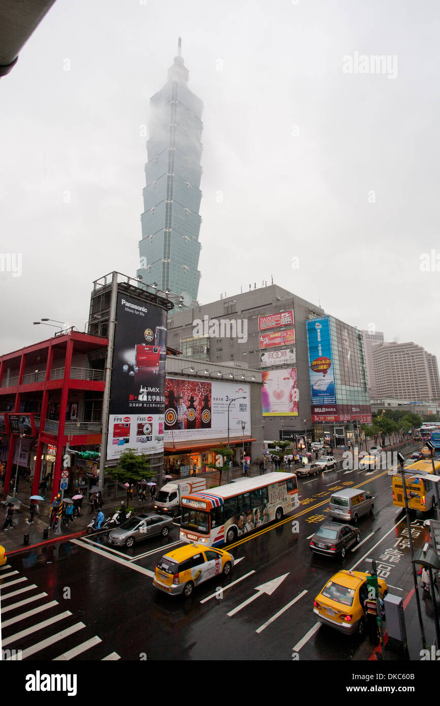 Taipei, Taiwan with 'Taipei' 101 looming through the mist Stock Photo ...