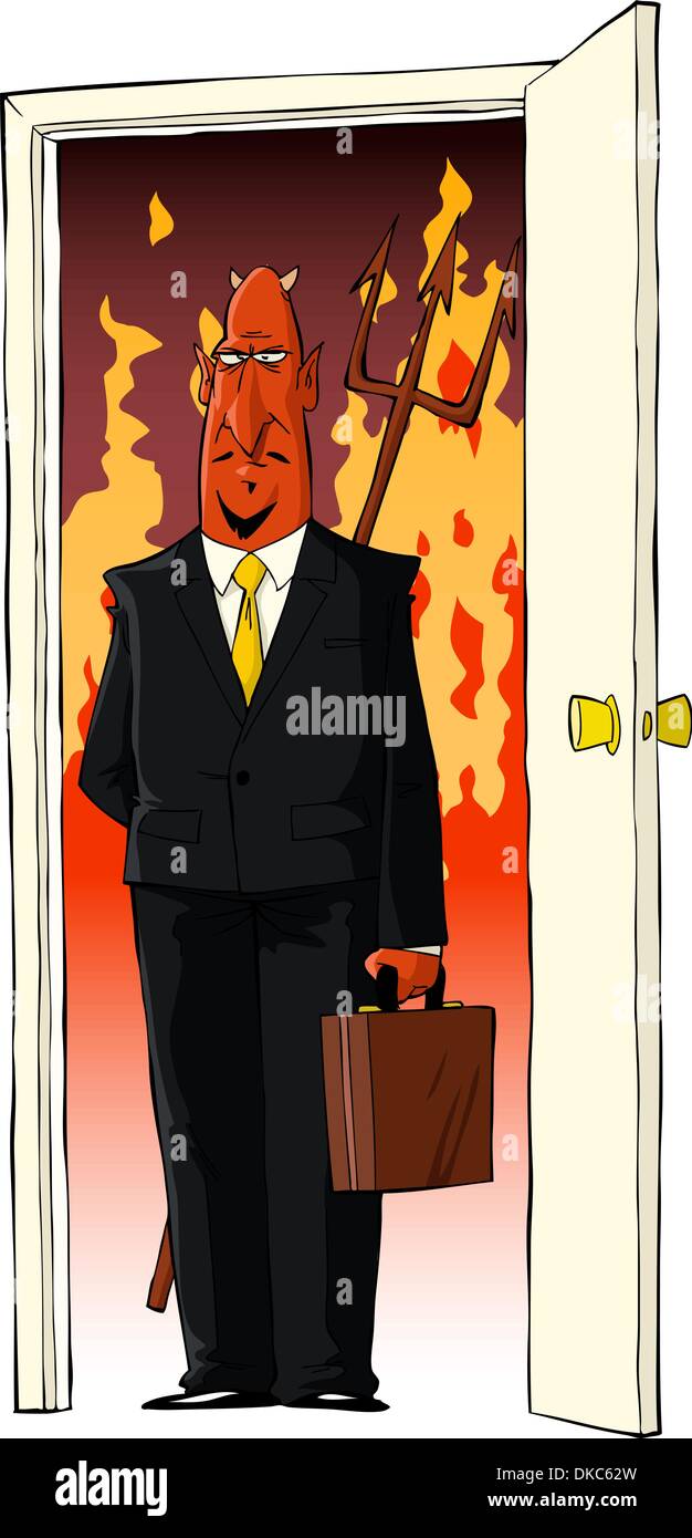Devil in the door and fire vector illustration Stock Vector Image & Art ...