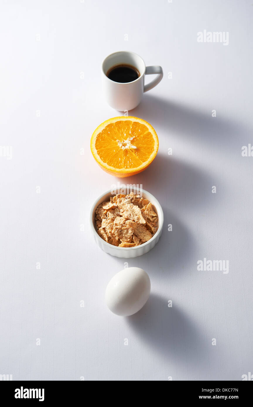 Breakfast items in row Stock Photo - Alamy