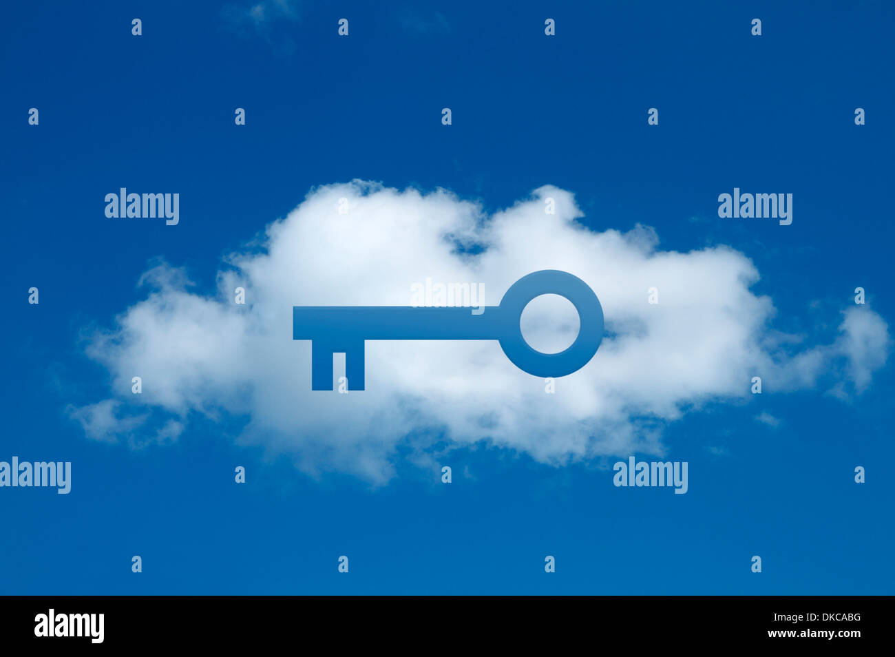 Digital composite of cloud with key shape cut out, secure cloud ...