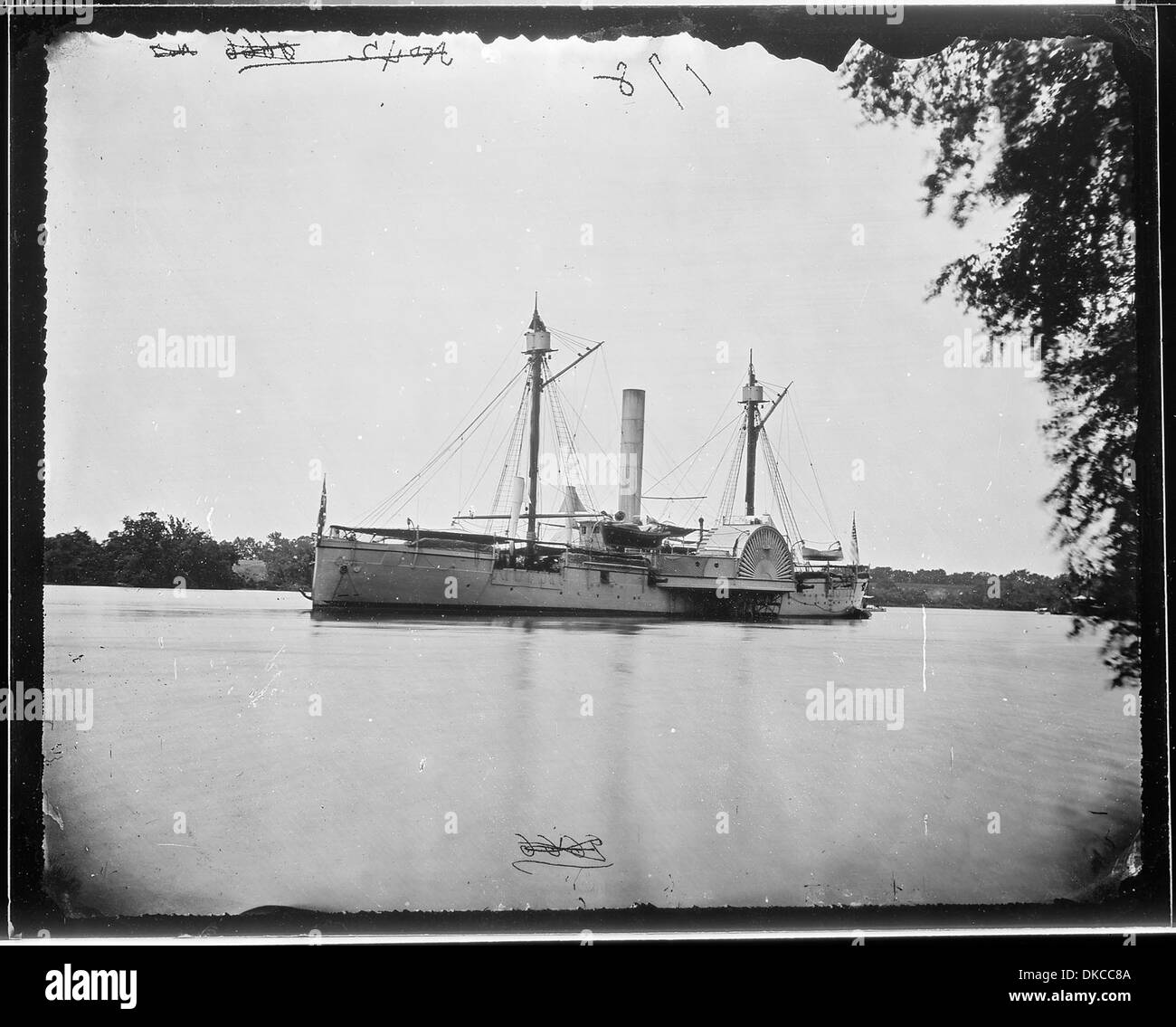 This photograph shows the gunboat Mendota on the James River, an ...