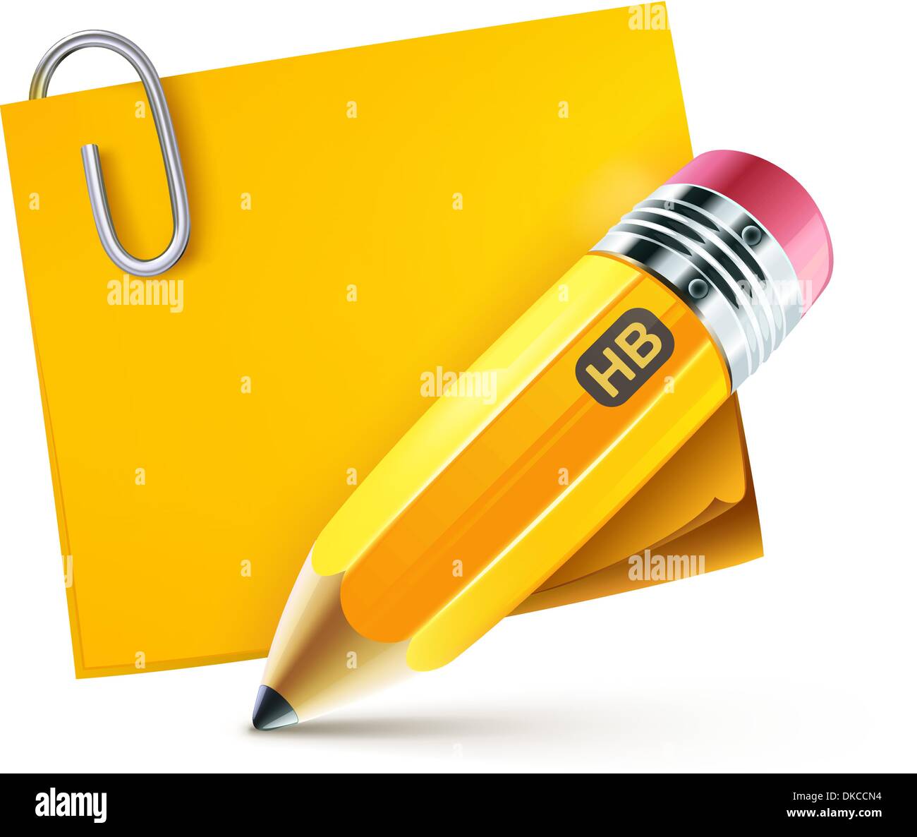 Vector illustration of sharpened fat yellow pencil with postit pad ...